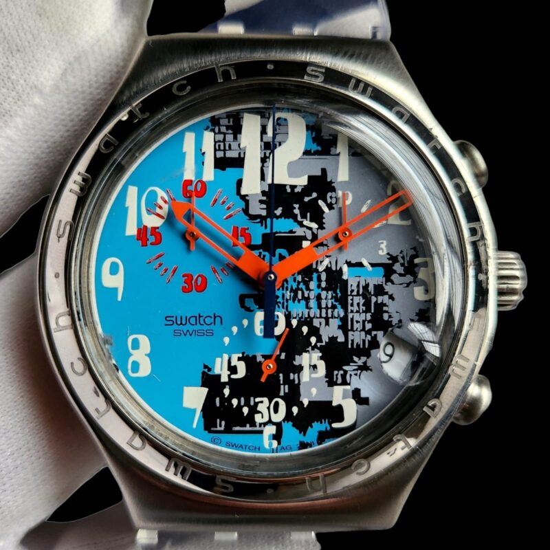 001 Swatch Irony Chrono Blue Grid Camouflage Watch – Original Watches ...